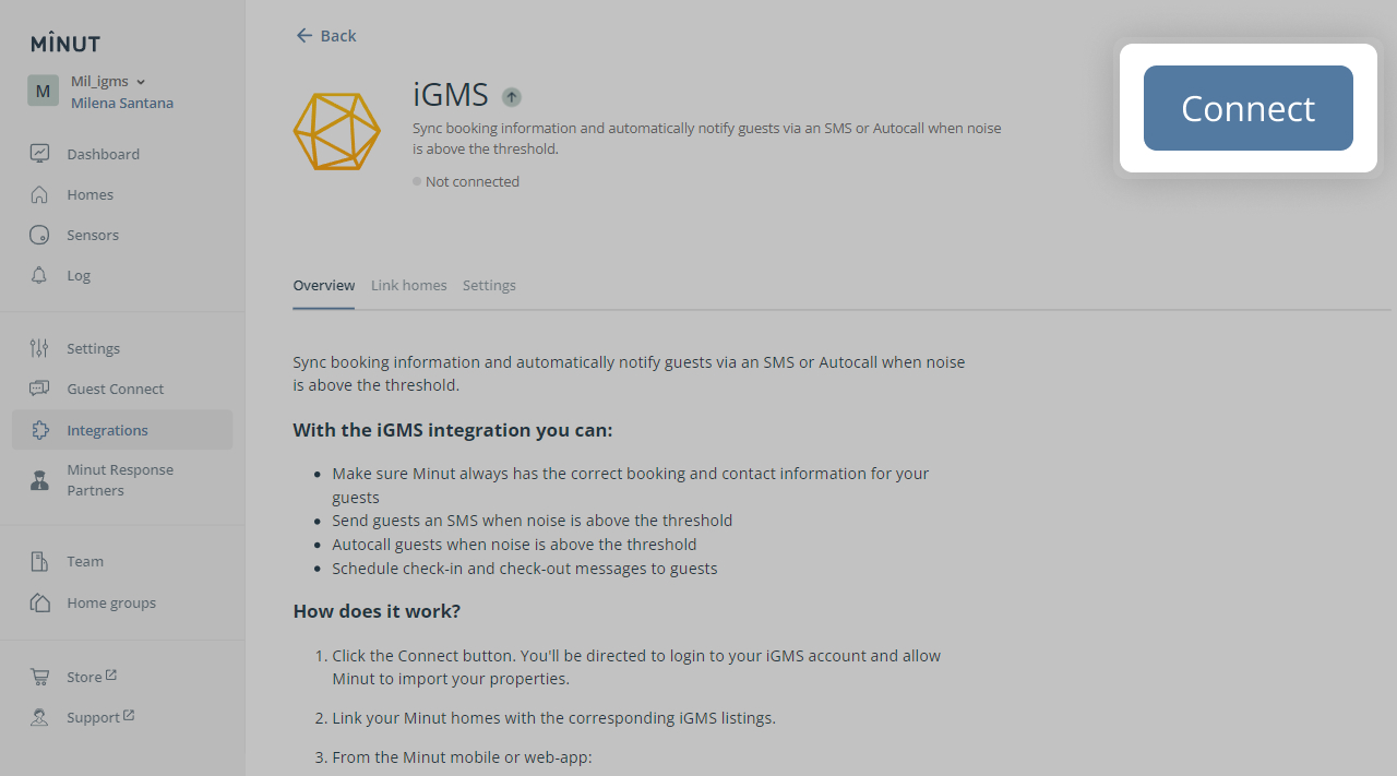 How does iGMS integrate with Minut? | iGMS Help Desk